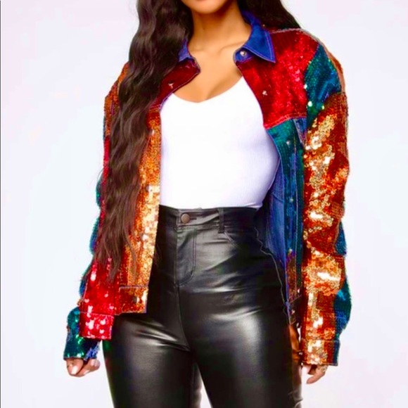 Fashion Nova | Jackets & Coats | Multi Color Sequin Denim Jacket | Poshmark
